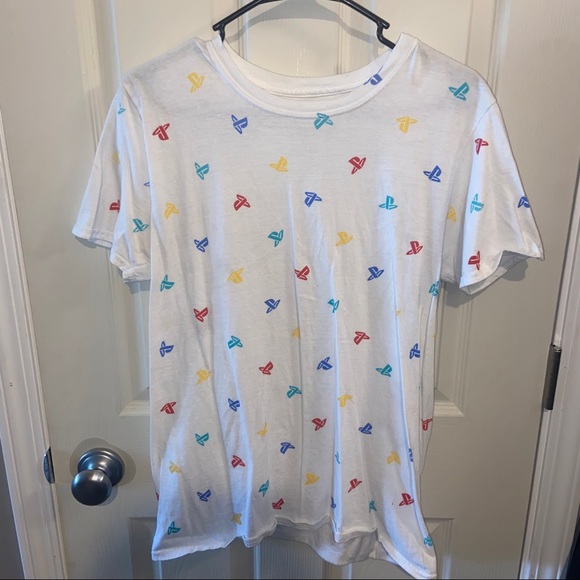 Sony | Shirts | Sony Playstation Logo White T Shirt All Over ...